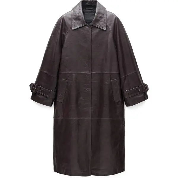 Mango Oversize Leather Overcoat