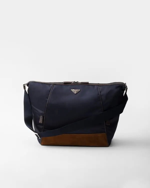 Prada Re-nylon And Leather Shoulder Bag - Blue/coffee
