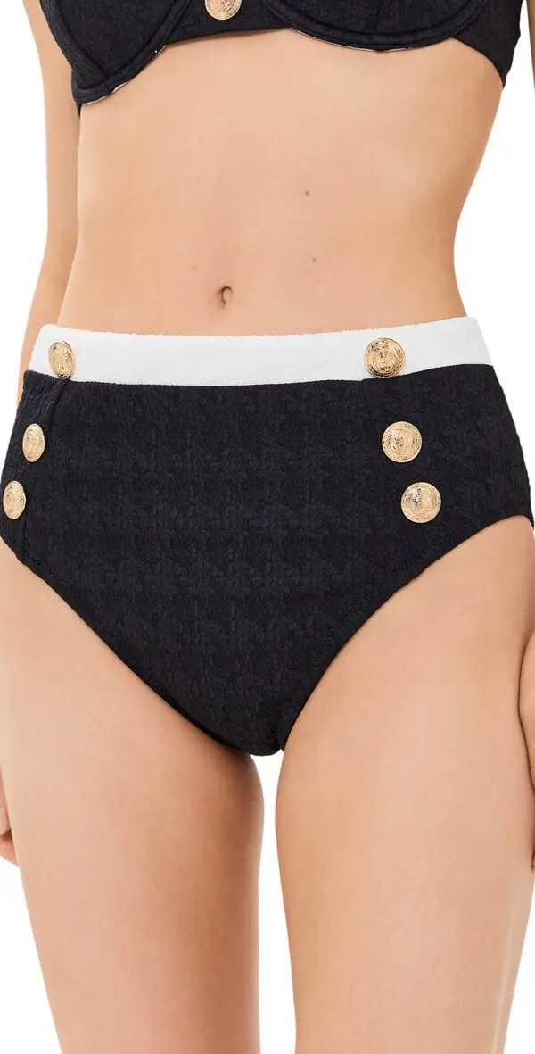 L'Agence Vanessa Colorblock High Waisted Bikini Bottoms - Black
