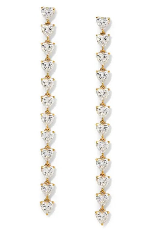 Nadri Crystal Heart Linear Drop Earrings - Gold