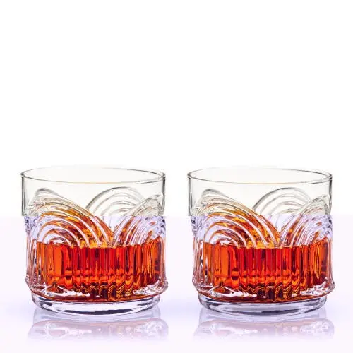 VISKI Deco Beau Crystal Lowball Tumblers Set Of 2 - Clear