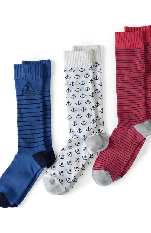 LANDS' END Novelty Dress Socks 3 Pack - Mariner Pack