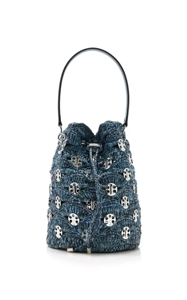 Rabanne Woven Raffia Bucket Bag With Chainmail Hardware - Blue