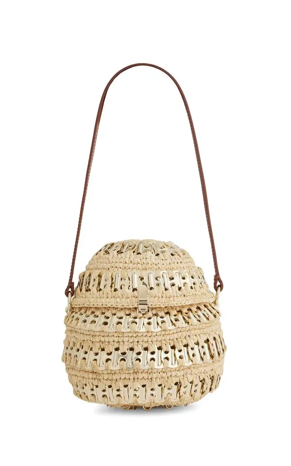 Rabanne Hardware-detailed Raffia Shoulder Bag - Neutral
