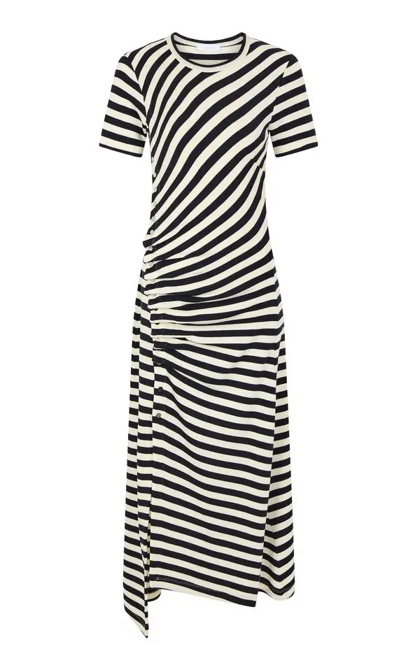 Rabanne Gathered Wool-blend Midi Dress - Stripe