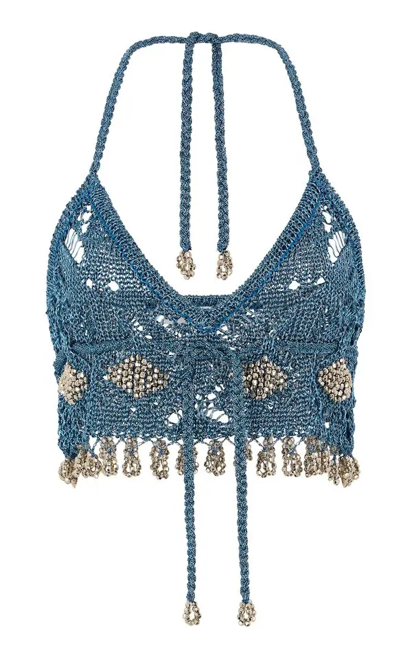 Rabanne Embellished Metallic Knit Top - Turquoise