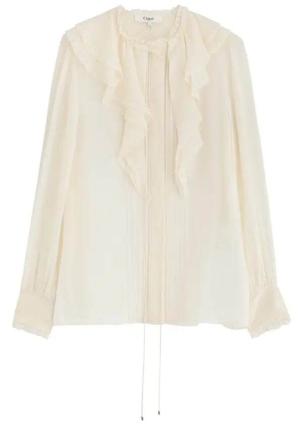 Chloé Ruffled Silk-chiffon Blouse - White