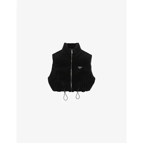 Prada Logo-plaque Velvet Down Vest