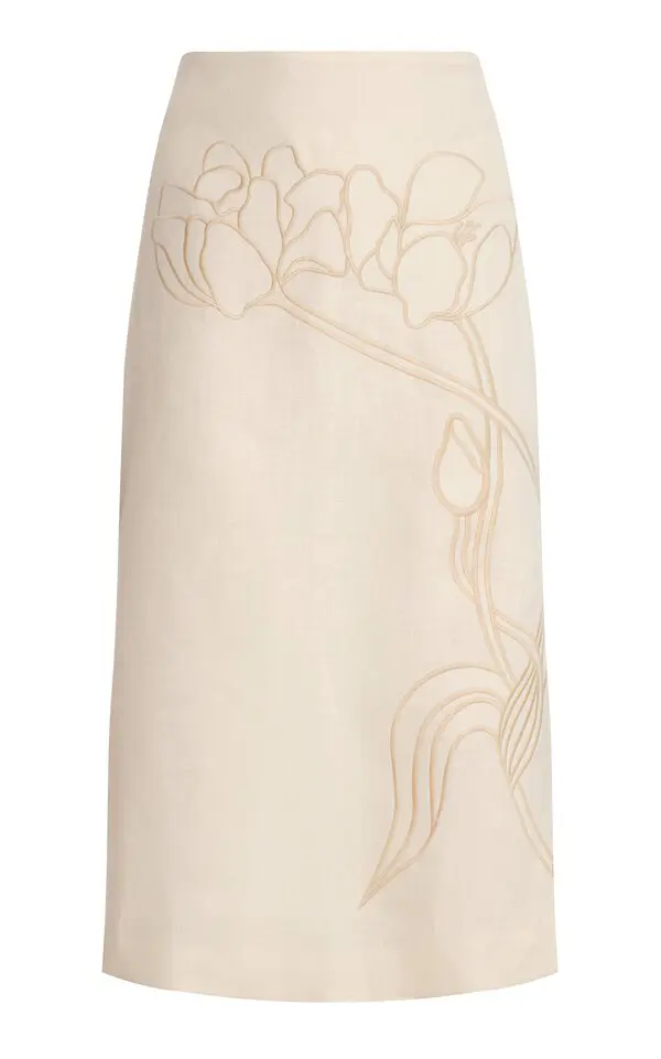 ANDRES OTALORA Travesia Embroidered Linen Midi Skirt