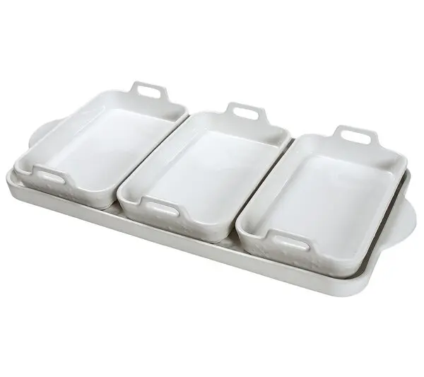 TEMP-TATIONS Seasonal Set Of 3 Micro Bakers W/ Serving Tray