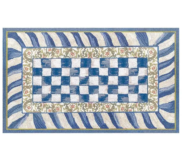 MACKENZIE-CHILDS Truly Royal Check 3' X 5' Wash Ble Rug