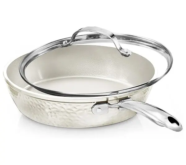 GOTHAM STEEL Hammered Cream 10 Ultra Nonstick Fry Pan W/ Lid