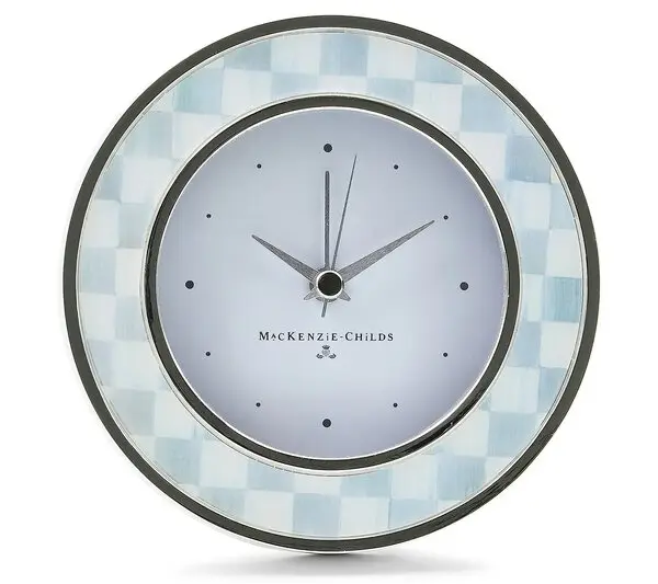 MACKENZIE-CHILDS Sterling Check Silver Plated R Und Desk Clock