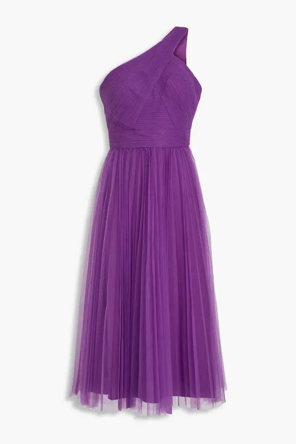Zac Posen One-shoulder Tulle Midi Dress
