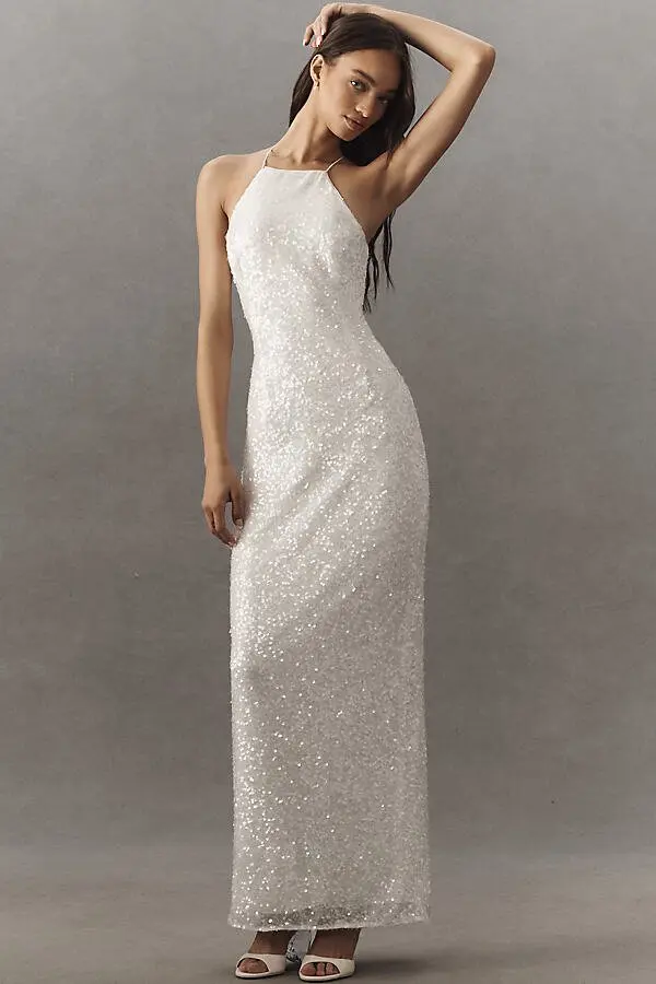 Sachin & Babi Morgan Halter Cut-out Sequin Slim Maxi Dress