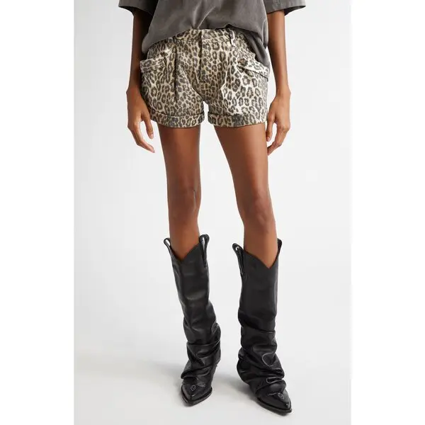 R13 Leopard Print Denim Shorts
