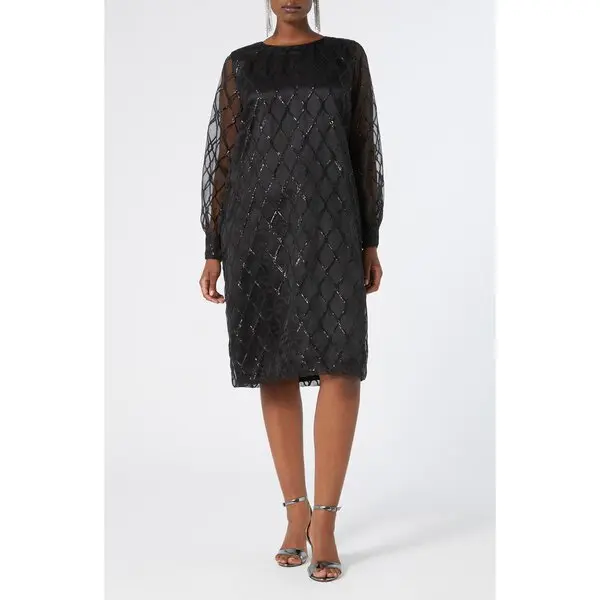 Marina Rinaldi Aderire Sequin Diamond Pattern Silk Dress