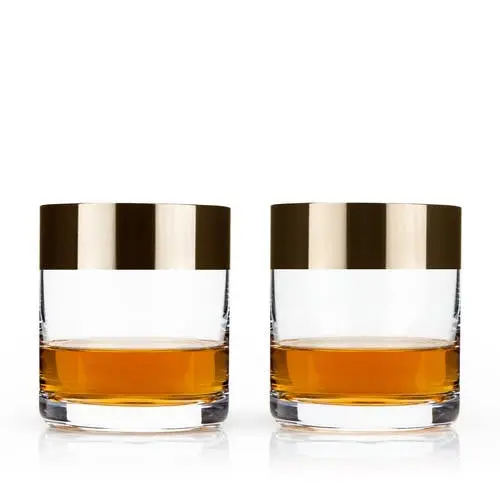 VISKI Irving Crystal Tumblers With Bronze Rim Set Of 2