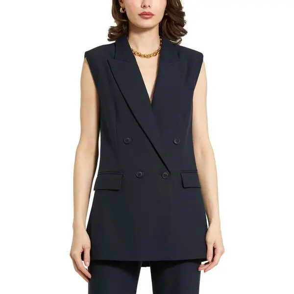 Mac Duggal Tailored Crepe Sleeveless Blazer Vest - Navy