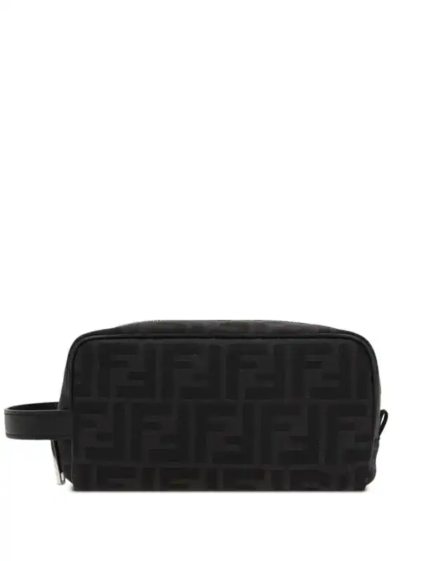 Fendi Ff-Jacquard Wash Bag - Black | Editorialist