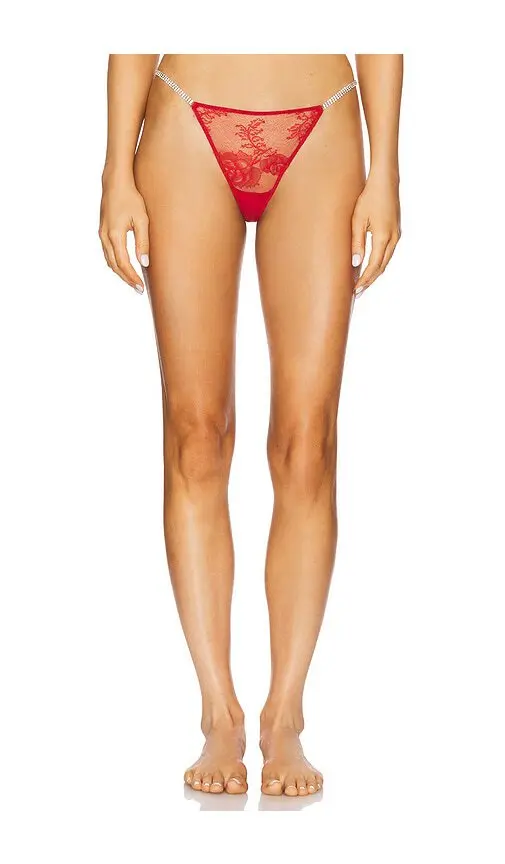 Fleur Du Mal Crystal Bouquet Lace G-string In Red - Rouge