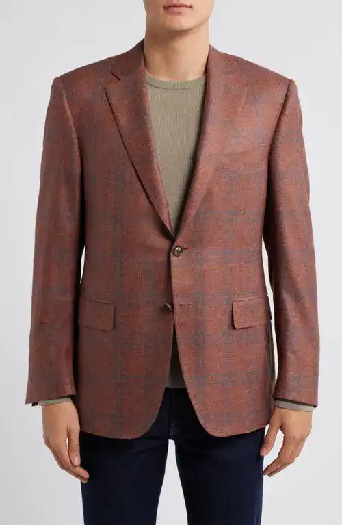 Canali Siena Regular Fit Shadow Check Silk Cashmere Sport Coat