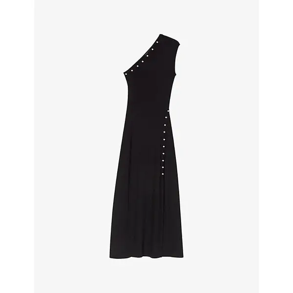 Maje Knitted One-shoulder Maxi Dress - Noir / Gris