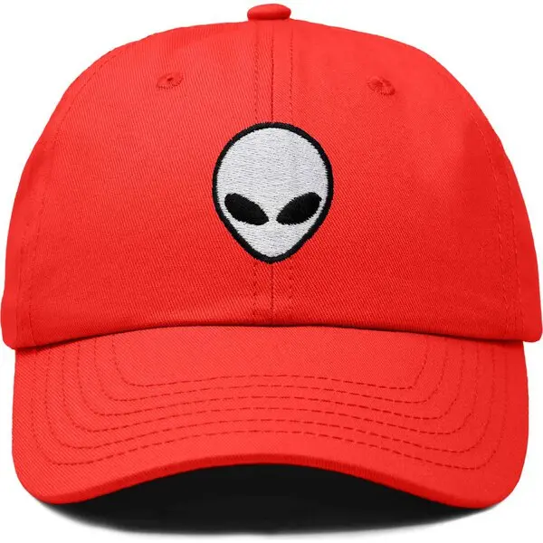 DALIX Classic Dad Cap With Alien Embroidery - Red