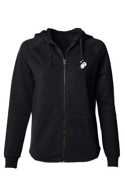 DALIX Heartly Ghost Zip Fleece Hoodie - Black