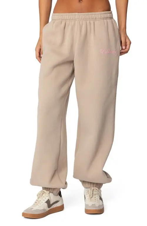 EDIKTED Sasha Bow Detail Sweatpants - Beige