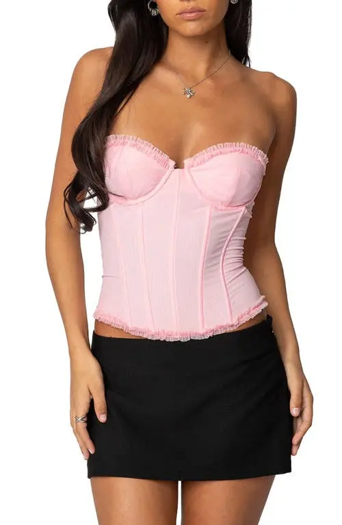 EDIKTED Deirdre Lace-up Strapless Mesh Corset Top - Pink