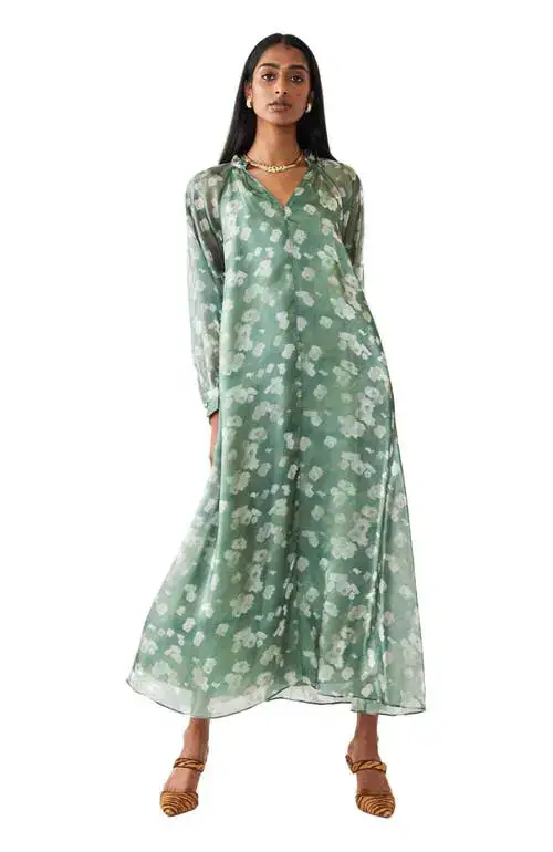dark green flower dress Green Floral Avery Midi Dress