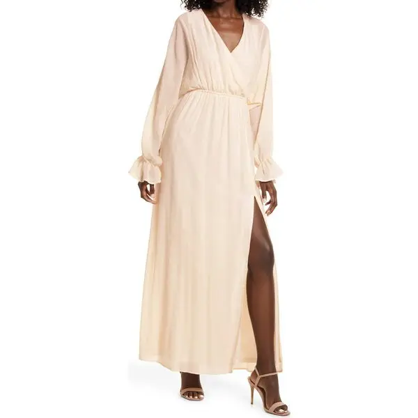 knee length dresses for ladies Long Sleeve Satin Wrap Dress – Elie Tahari main image 0