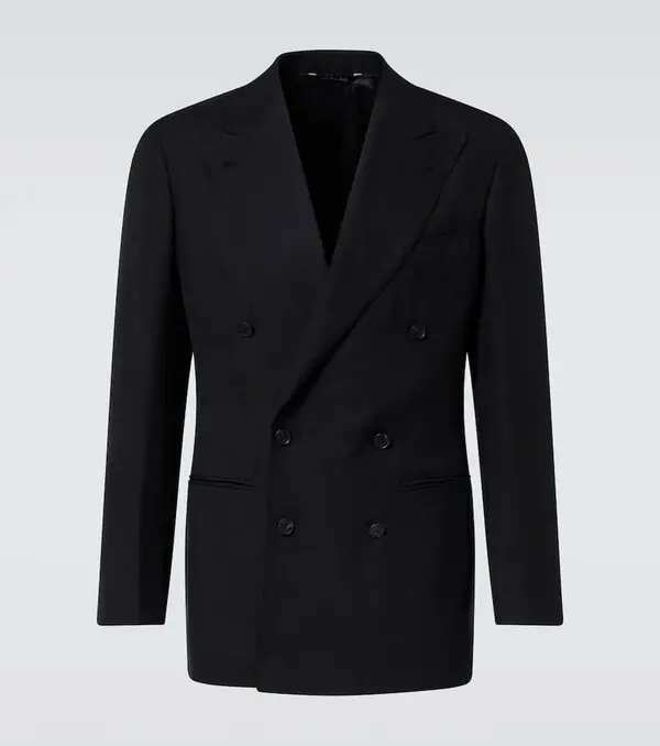 SAMAN AMEL Double-breasted Silk Blazer - Black