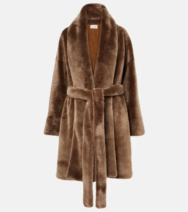 THE ROW Lucja Shearling Wrap Coat - Brown