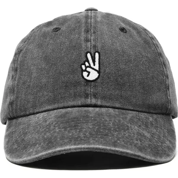 DALIX Peace Sign Embroidered Cap - Washed Black