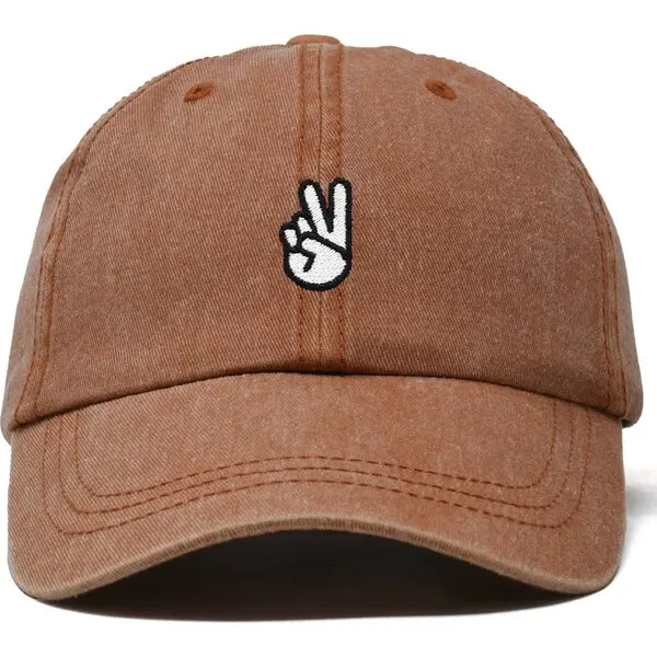 DALIX Peace Sign Embroidered Cap - Washed Orange
