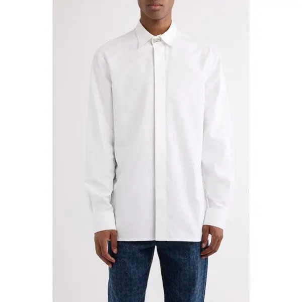 Givenchy Logo Hardware Long Sleeve Cotton Button-up