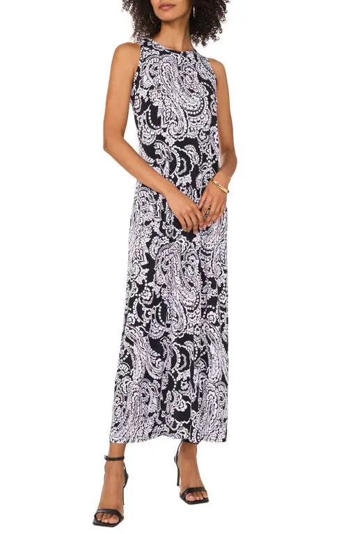 Vince Camuto Paisley Sleeveless Jersey Maxi Dress - Rich Black Multi