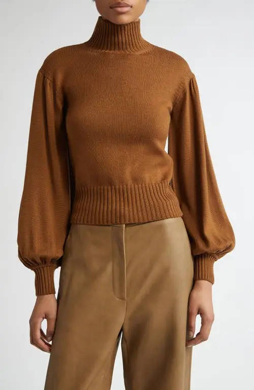 Max Mara Acume Crop Virgin Wool Turtleneck Sweater - Tobacco