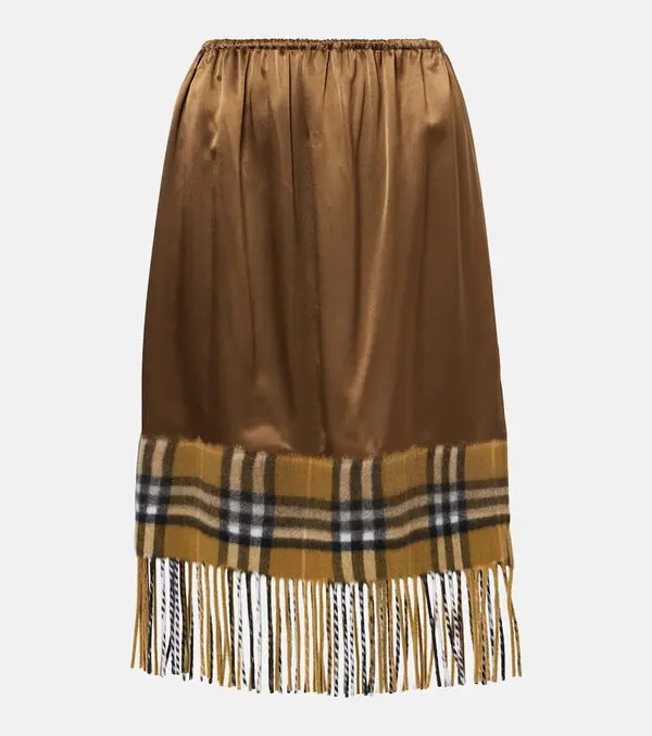 Burberry Fringed Satin Midi Skirt