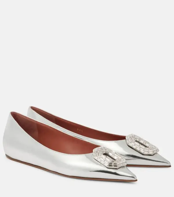 Amina Muaddi Camelia Embellished Ballet Flats - Silver
