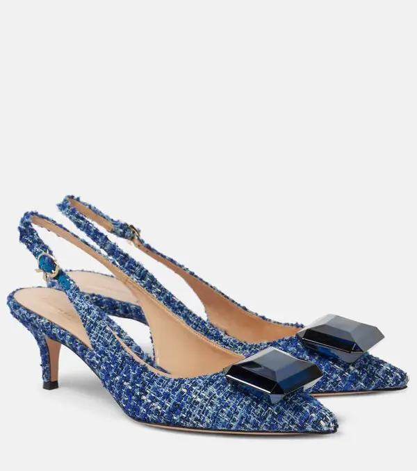 GIANVITO ROSSI Jaipur 55 Bouclé Slingback Pumps - Blue