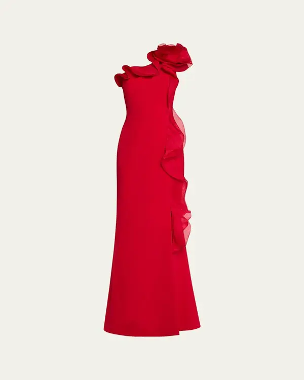 Rickie Freeman For Teri Jon One-shoulder Crepe Gown - Red