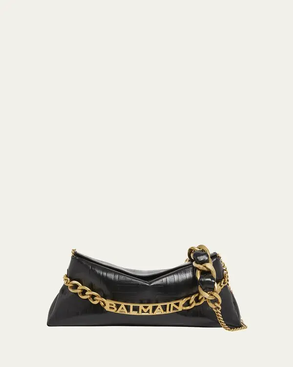 Balmain 1945 Pb Embossed Crinkle Leather Pouch