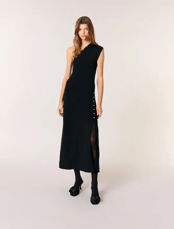 Maje Asymmetric Knit Maxi Dress - Black