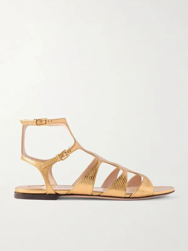 TOM FORD Metallic Lizard-effect Leather Gladiator Sandals