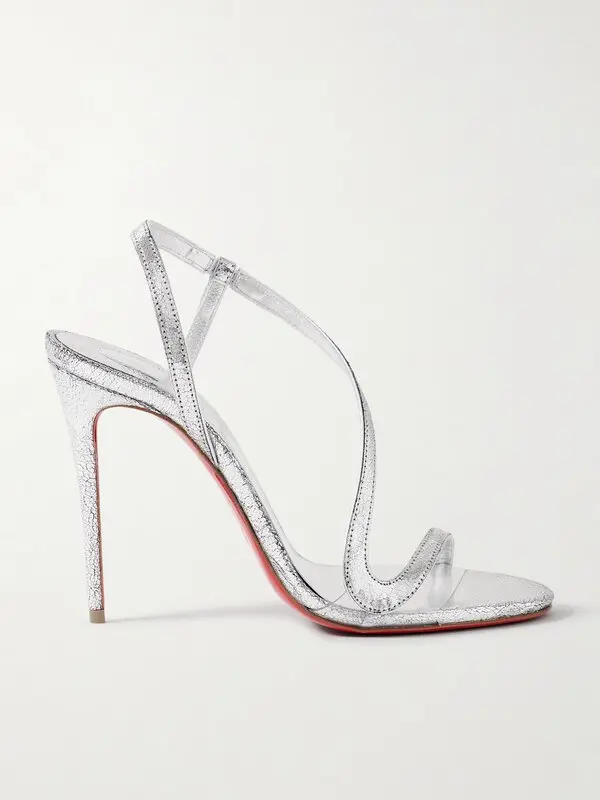 CHRISTIAN LOUBOUTIN Rosalie 100 Metallic Cracked-leather Slingback Sandals - Silver