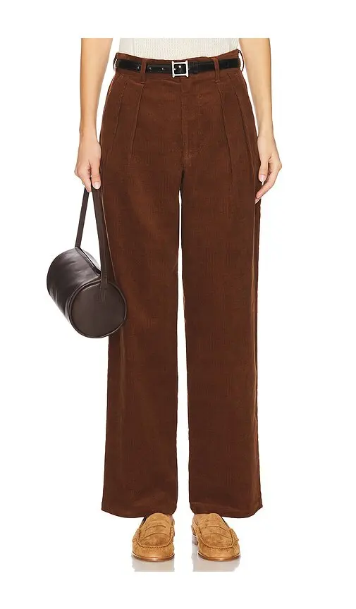 WAO Wide Leg Pleated Corduroy Pant - Brown