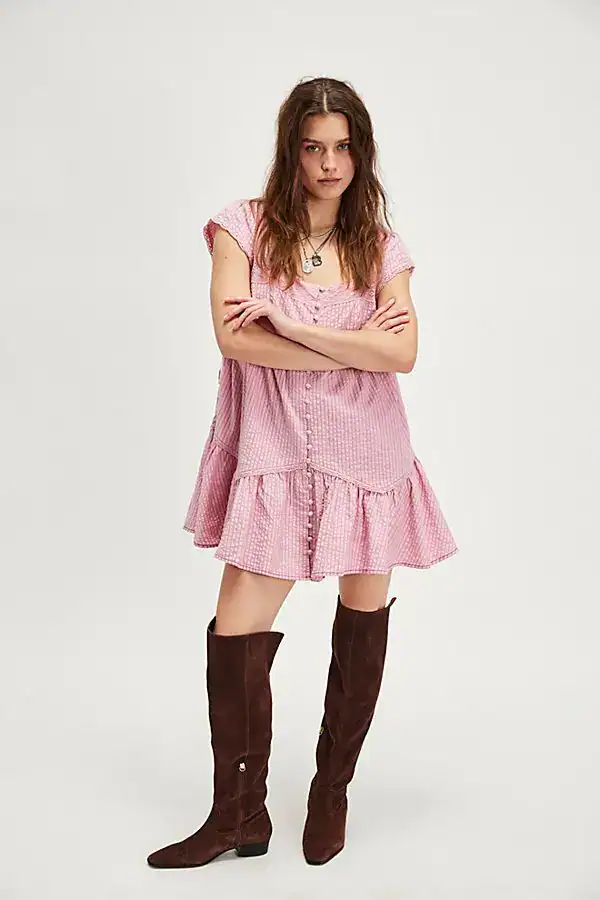 Free People Alessia Mini Dress - Pink Combo | Editorialist